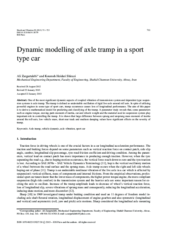 (PDF) Dynamic Modelling of Axle Tramp in a Sport Type Car