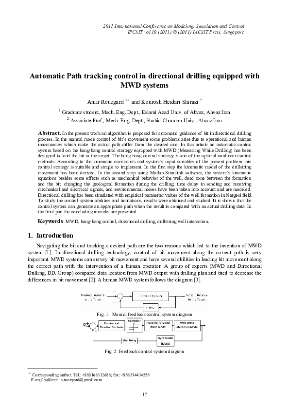 (PDF) Automatic Path tracking control in directional drilling equipped ...