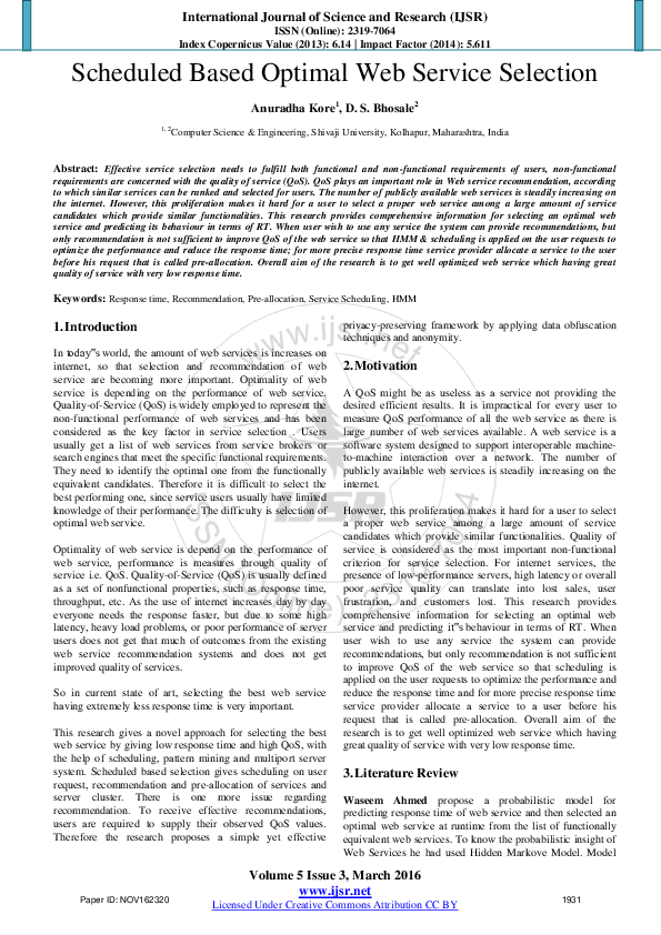 Pdf Scheduled Based Optimal Web Service Selection