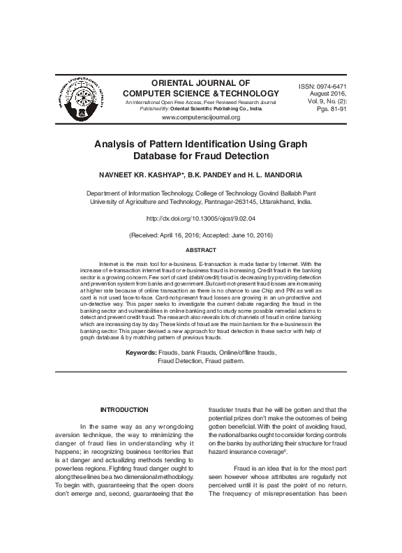 (PDF) Analysis of Pattern Identification Using Graph Database for Fraud ...