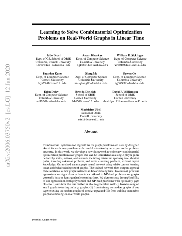 Pdf Learning To Solve Combinatorial Optimization Problems On Real