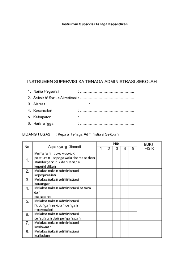 (DOC) Instrumen Supervisi Tenaga Kependidikan
