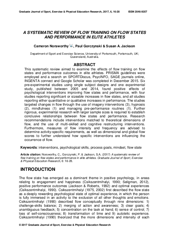 (PDF) A systematic review of flow training on flow states and ...