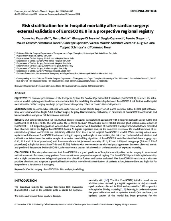 (PDF) Validation and quality measurements for STS, EuroSCORE II and a regional risk model in ...