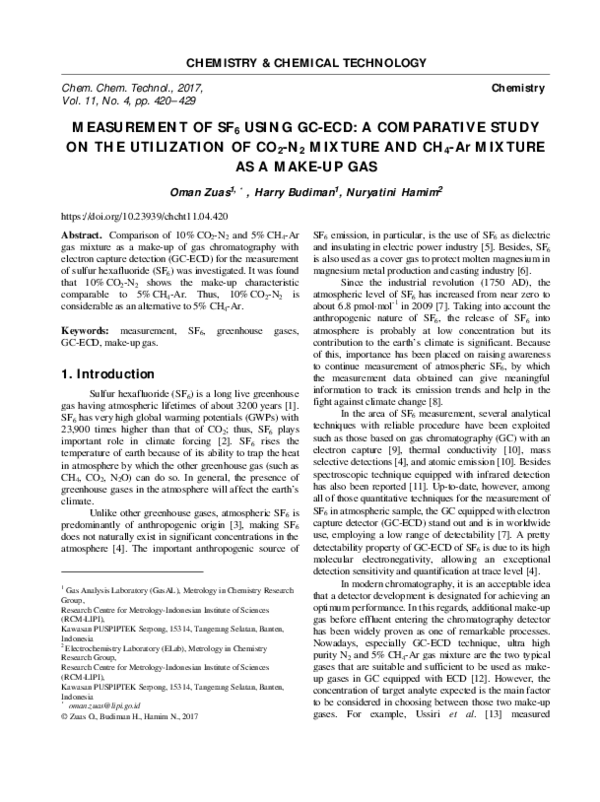 (PDF) Measurement of SF6 using gc-ecd: a comparative study on the ...
