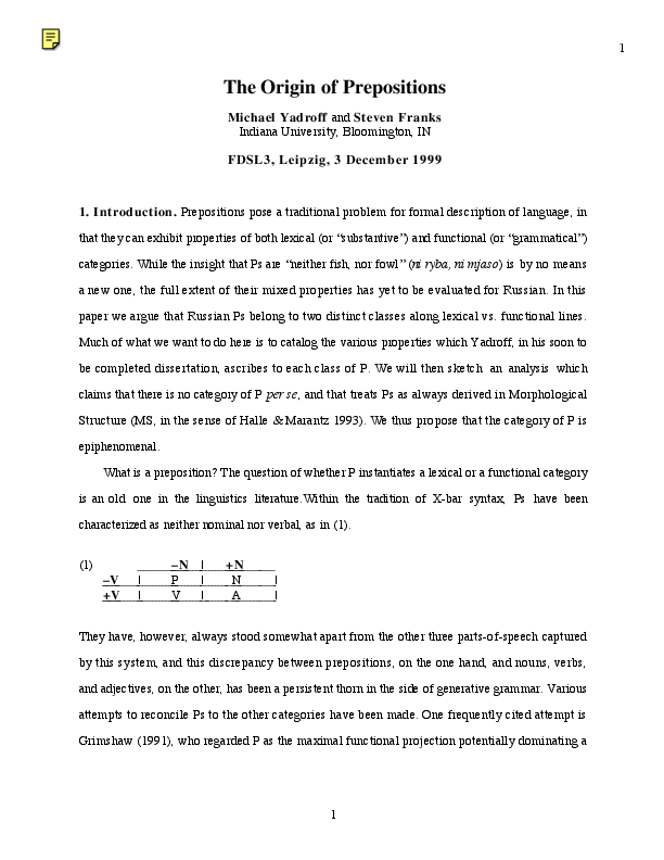 (PDF) The origin of prepositions