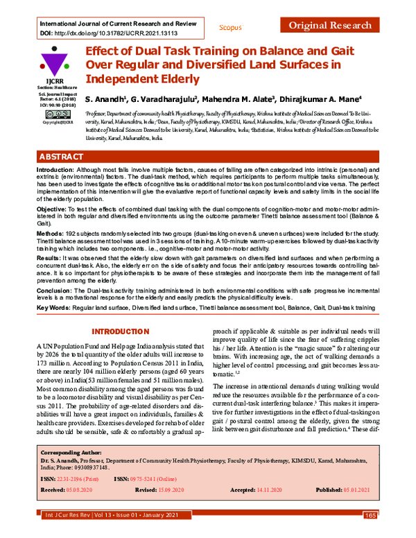 (PDF) Effect of Dual Task Training on Balance and Gait Over Regular and Diversified Land ...