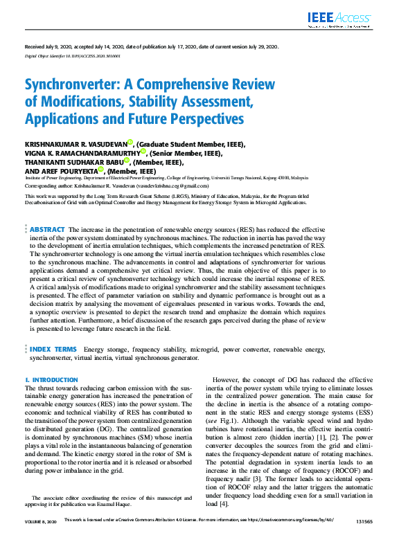 (PDF) Synchronverter: A Comprehensive Review of Modifications, Stability Assessment ...