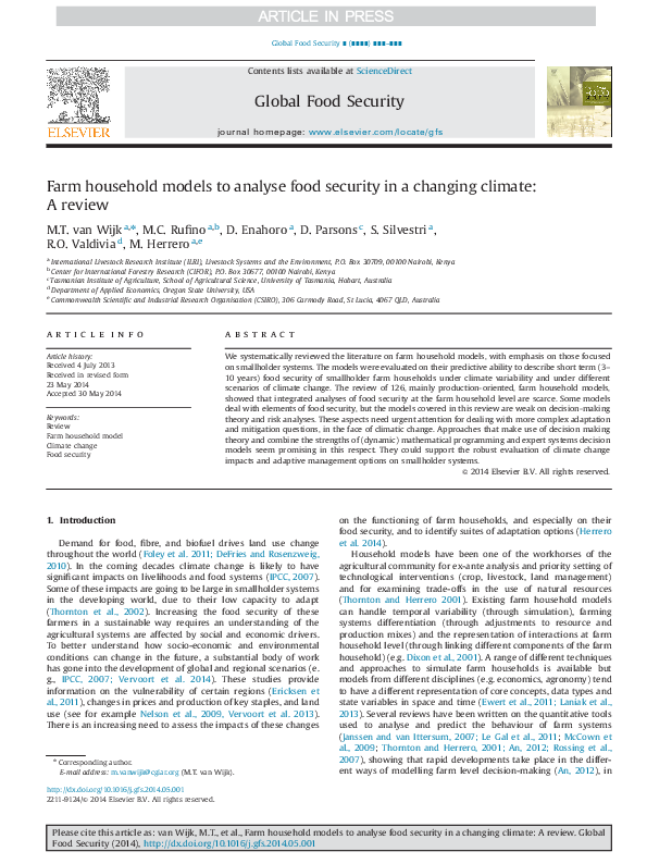 (PDF) Farm household models to analyse food security in a changing ...