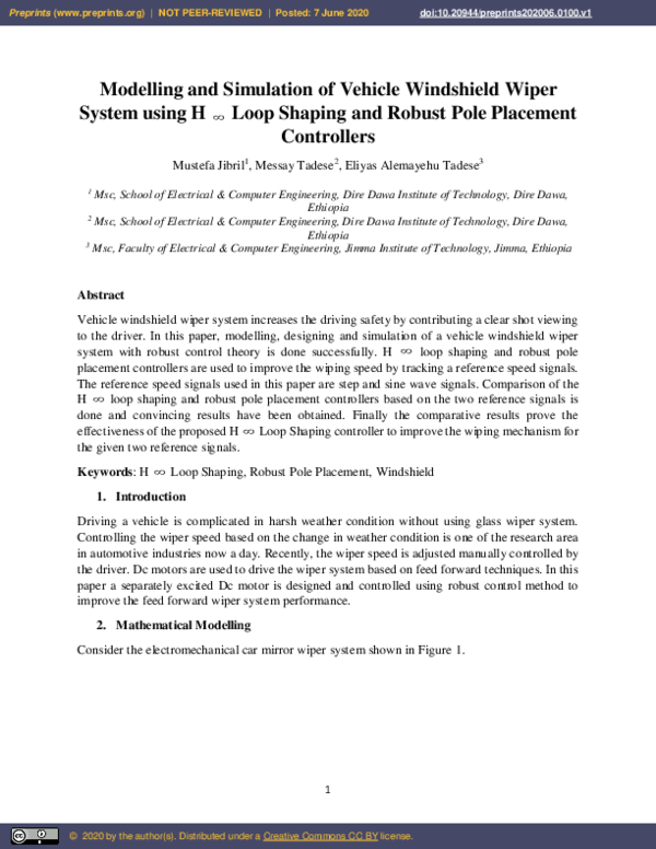 Pdf Modelling And Simulation Of Vehicle Windshield Wiper System Using H Loop Shaping And