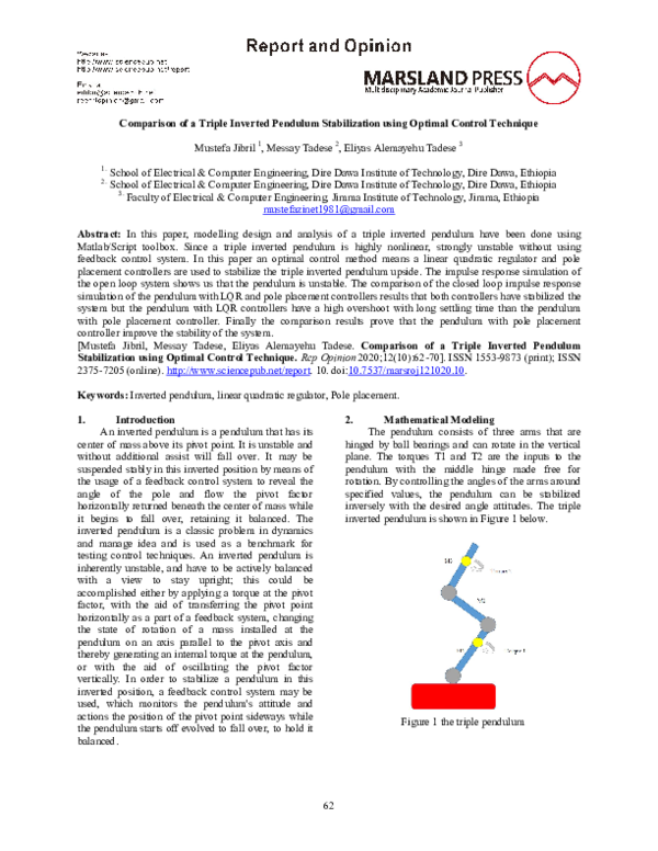 (PDF) Comparison of a Triple Inverted Pendulum Stabilization using Optimal Control Technique