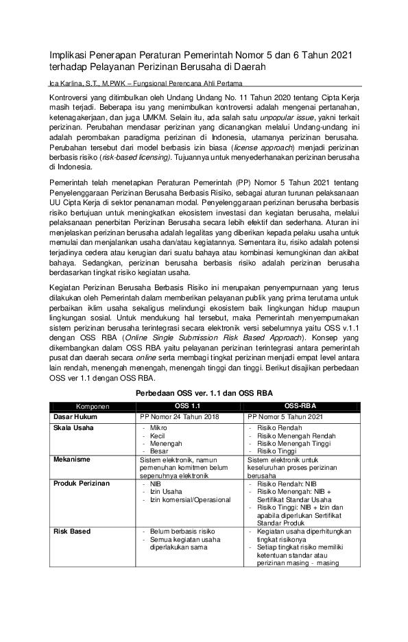 (PDF) Implikasi Penerapan Peraturan Pemerintah Nomor 5 dan 6 Tahun 2021 ...