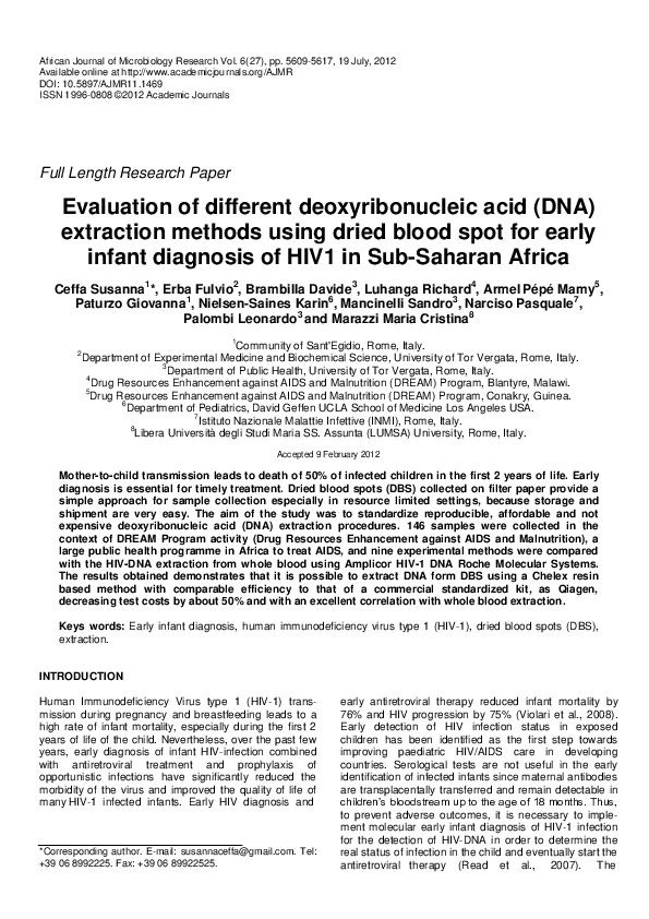 (PDF) Evaluation of different deoxyribonucleic acid (DNA) extraction ...