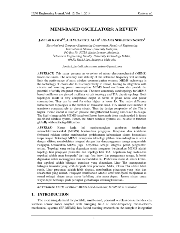 (PDF) MEMS-based oscillators: a review