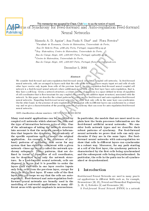 Pdf Patterns Of Synchrony For Feed Forward And Auto Regulation Feed