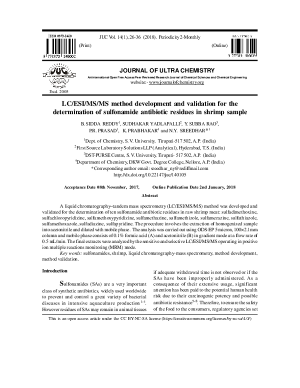 (PDF) LC/ESI/MS/MS method development and validation for the determination of sulfonamide ...