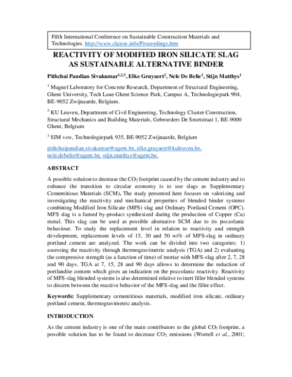 (PDF) Reactivity of modified iron silicate slag as sustainable ...