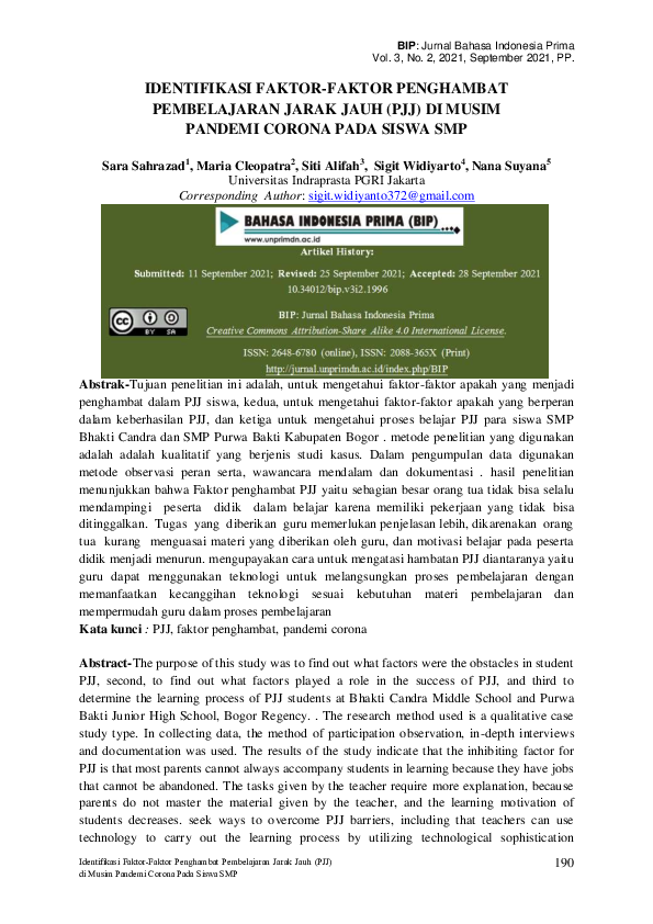 (PDF) Identifikasi Faktor-Faktor Penghambat Pembelajaran Jarak Jauh (PJJ) DI Musim Pandemi ...