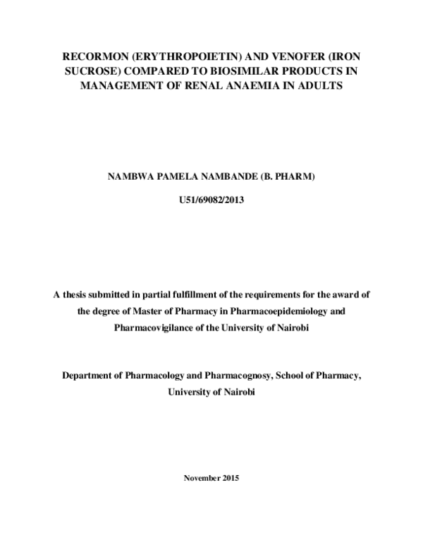 (PDF) Recormon (erythropoietin) and venofer (iron sucrose) compared to ...