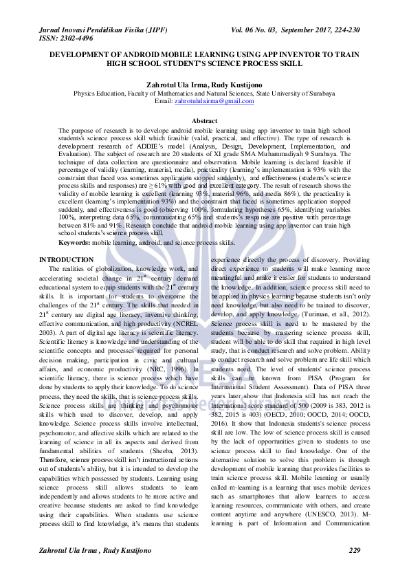 Pdf Development Of Android Mobile Learning Using App Inventor To