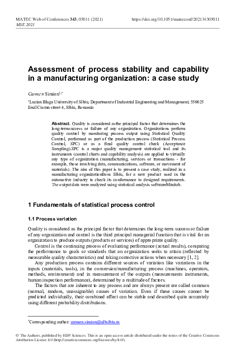 (PDF) Assessment of process stability and capability in a manufacturing ...
