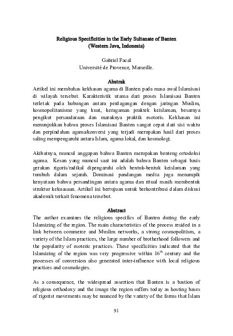 (PDF) Religious Specificities in the Early Sultanate of Banten (Western ...