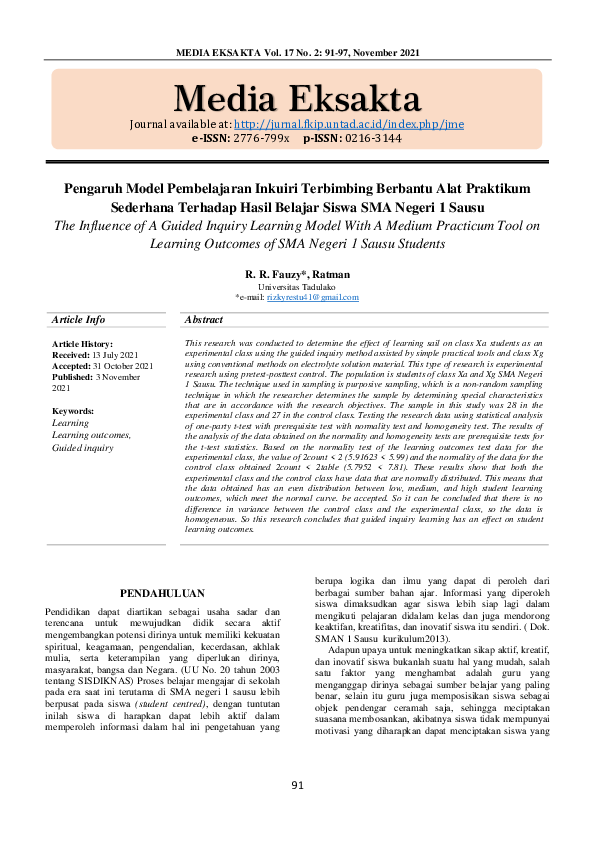 (PDF) Pengaruh Model Pembelajaran Inkuiri Terbimbing Dan Minat Belajar Terhadap Pemahaman Konsep ...