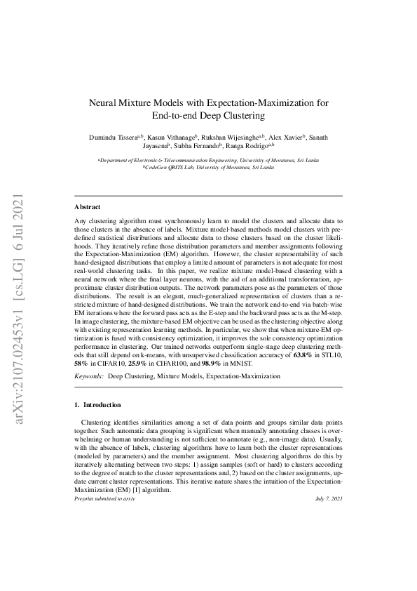 (PDF) Neural Mixture Models with Expectation-Maximization for End-to-end Deep Clustering