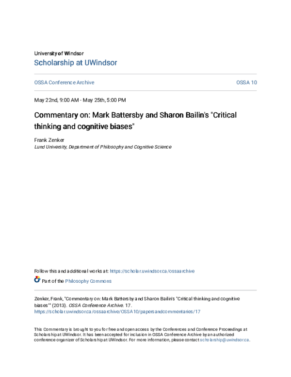 (PDF) Commentary on Mark Battersby and Sharon Bailin’s “Critical ...