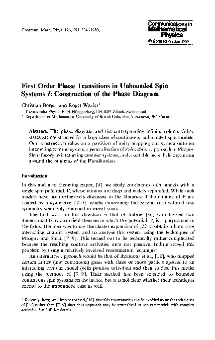 (PDF) First order phase transitions in unbounded spin systemsI ...