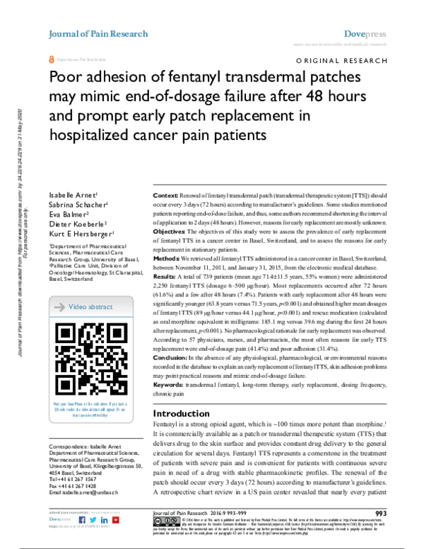 (PDF) Poor adhesion of fentanyl transdermal patches may mimic end-of ...