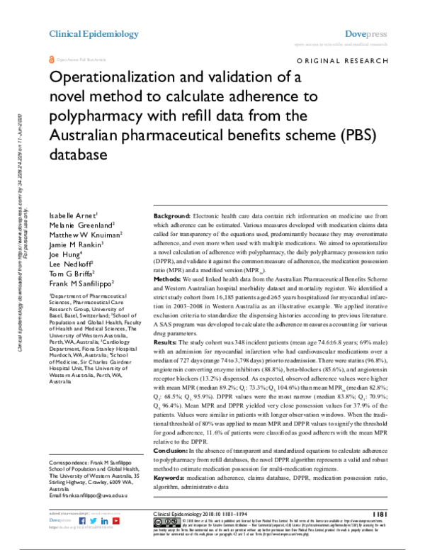 (PDF) Operationalization and validation of a novel method to calculate adherence to polypharmacy ...