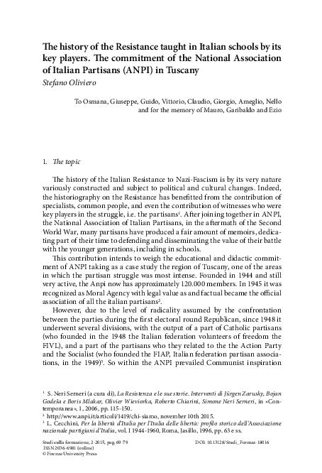 (PDF) The history of the Resistance taught in Italian schools by its ...