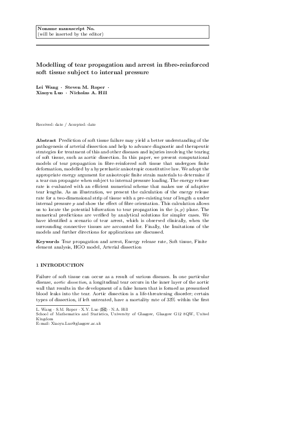 (PDF) Modelling of tear propagation and arrest in fibre-reinforced soft ...