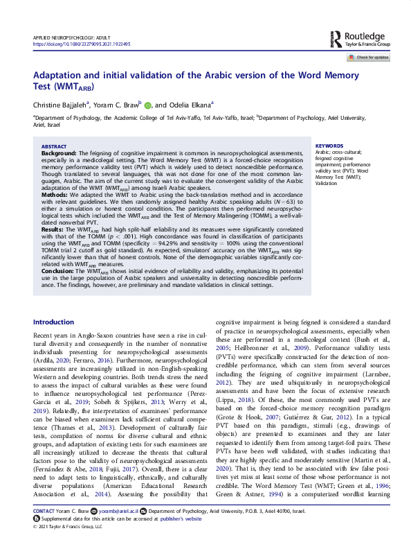 (PDF) Adaptation and initial validation of the Arabic version of the ...