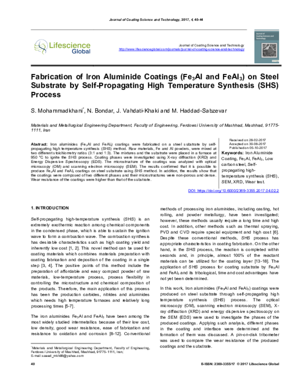 (PDF) Fabrication of Iron Aluminide Coatings (Fe 3 Al and FeAl 3 ) on ...