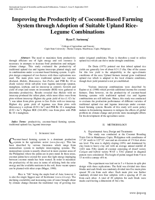 (PDF) Improving the Productivity of Coconut-Based Farming System ...