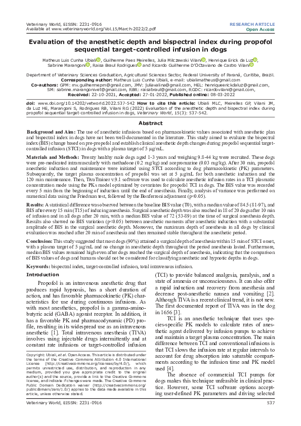 (PDF) Evaluation of the anesthetic depth and bispectral index during ...