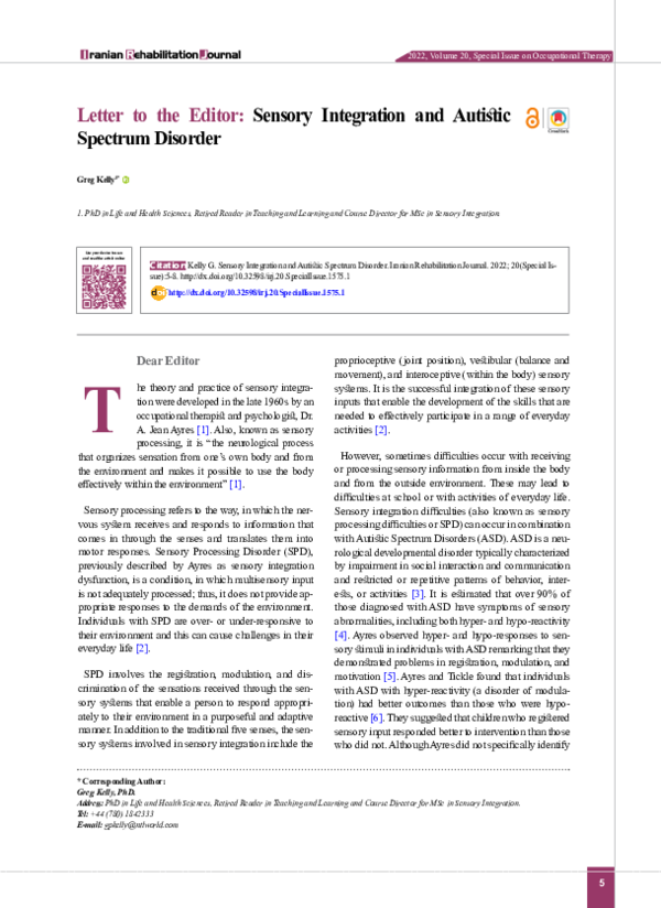 (PDF) Sensory Integration and Autistic Spectrum Disorder