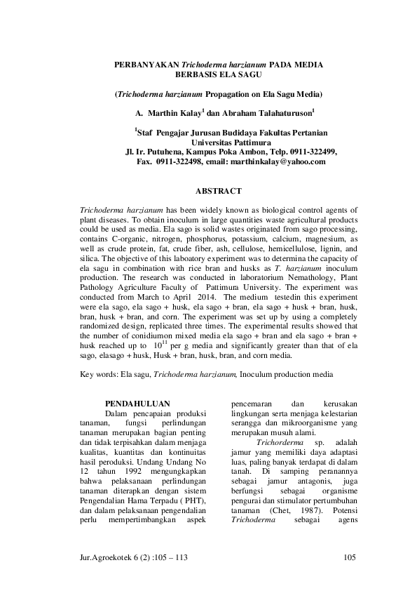 (PDF) PERBANYAKAN Trichoderma harzianum PADA MEDIA BERBASIS ELA SAGU