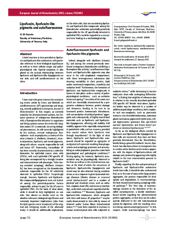 (PDF) Lipofuscin, lipofuscin-like pigments and autofluorescence