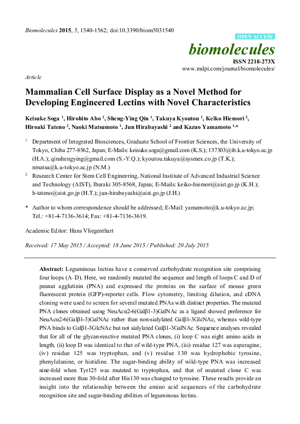(PDF) Article Mammalian Cell Surface Display as a Novel Method for ...