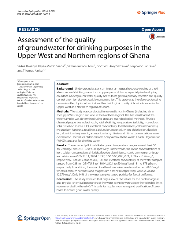 (PDF) Assessment of the quality of groundwater for drinking purposes in ...
