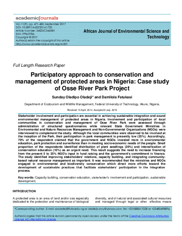 (PDF) Participatory approach to conservation and management of ...