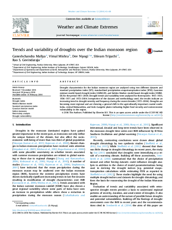 (PDF) Trends and variability of droughts over the Indian monsoon region