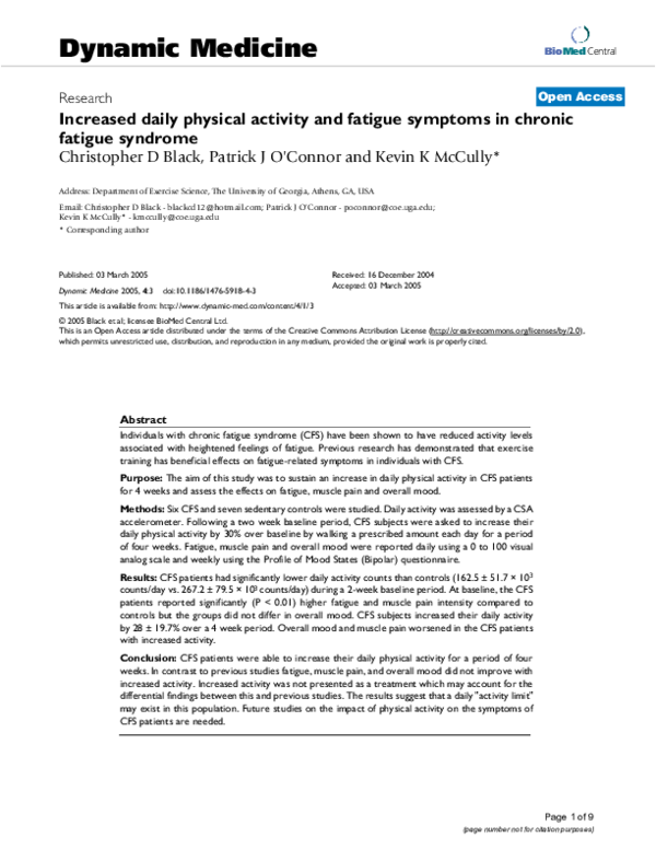 (PDF) Increased daily physical activity and fatigue symptoms in chronic ...