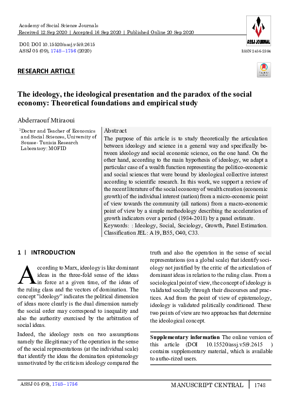 (PDF) The ideology, the ideological presentation and the paradox of the ...