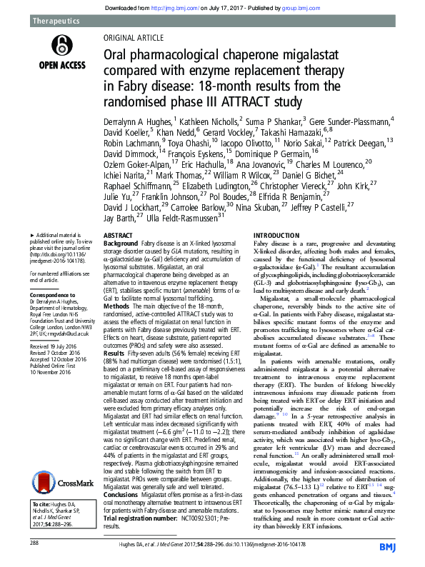 (PDF) Oral pharmacological chaperone migalastat compared with enzyme ...