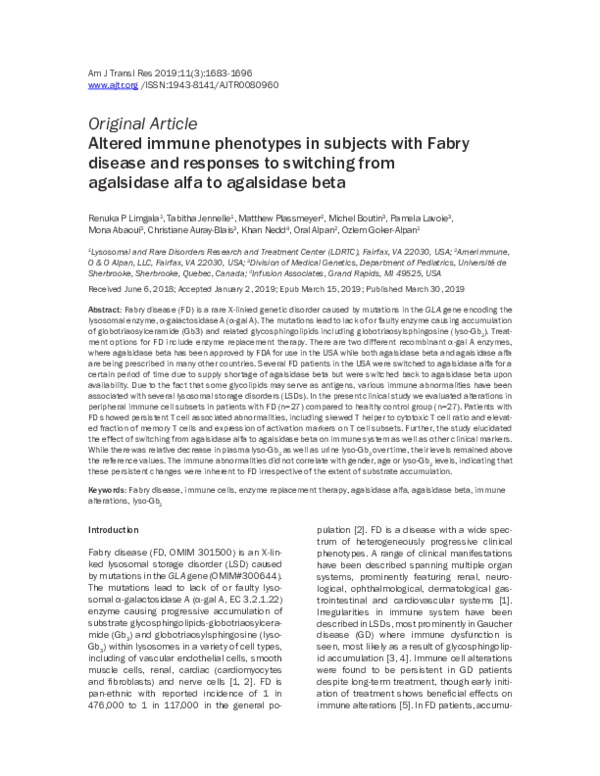 (PDF) Altered immune phenotypes in subjects with Fabry disease and ...