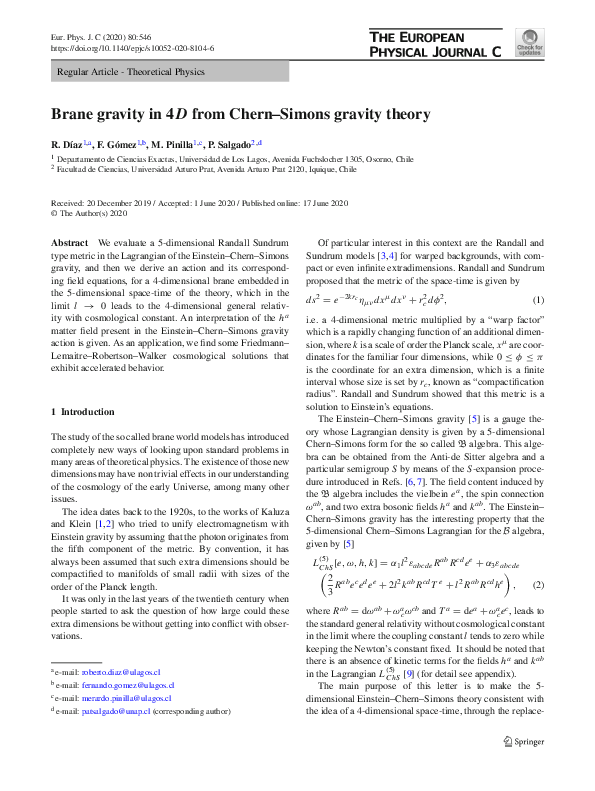 (PDF) Brane gravity in 4D from Chern–Simons gravity theory